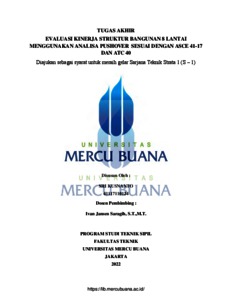 EVALUASI KINERJA STRUKTUR BANGUNAN 8 LANTAI MENGGUNAKAN ANALISA PUSHOVER SESUAI DENGAN ASCE 41 ...